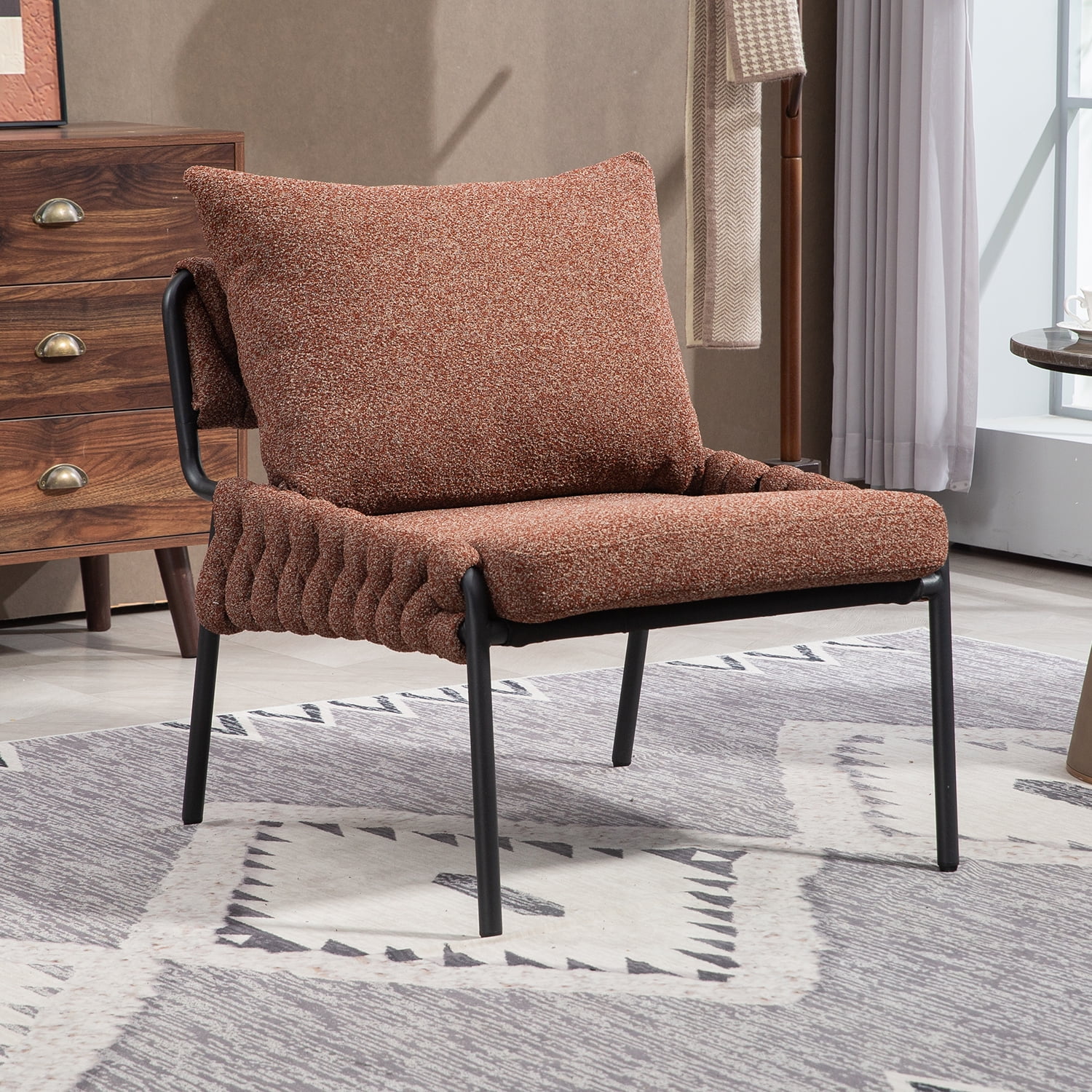 Modern Accent Lounge Chair with Braided Upholstery and Metal Frame ...