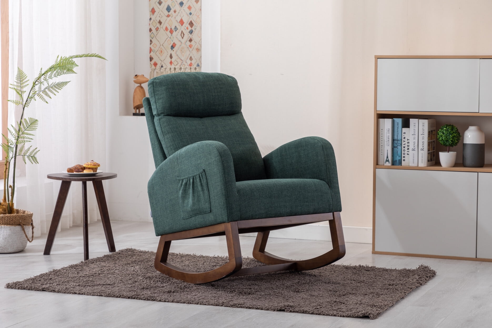 Modern Accent Recliner Chair, Upholstered Rocking Chair with Solid Wood ...
