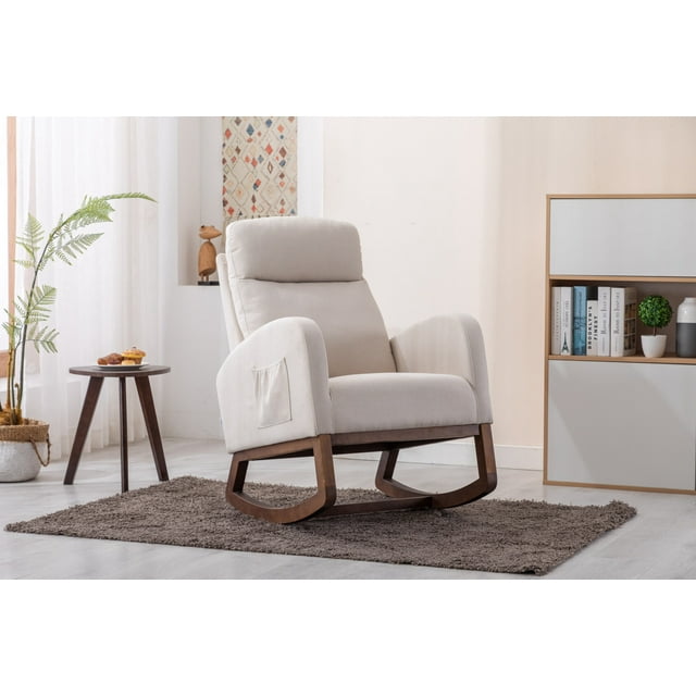 Modern Accent Recliner Chair, Upholstered Rocking Chair with Solid Wood ...
