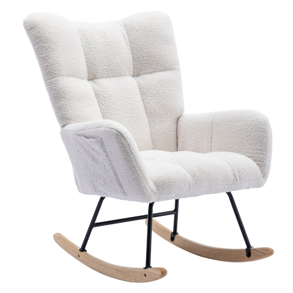 White Velvet Upholstered Glider Rocking Chair, Modern Accent Nursery ...