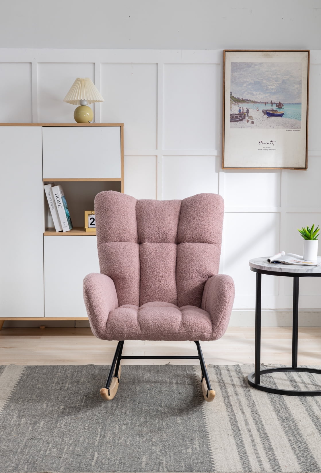 Modern Accent Rocking Chair for Nursery, Teddy Velvet Fabric Rocking ...