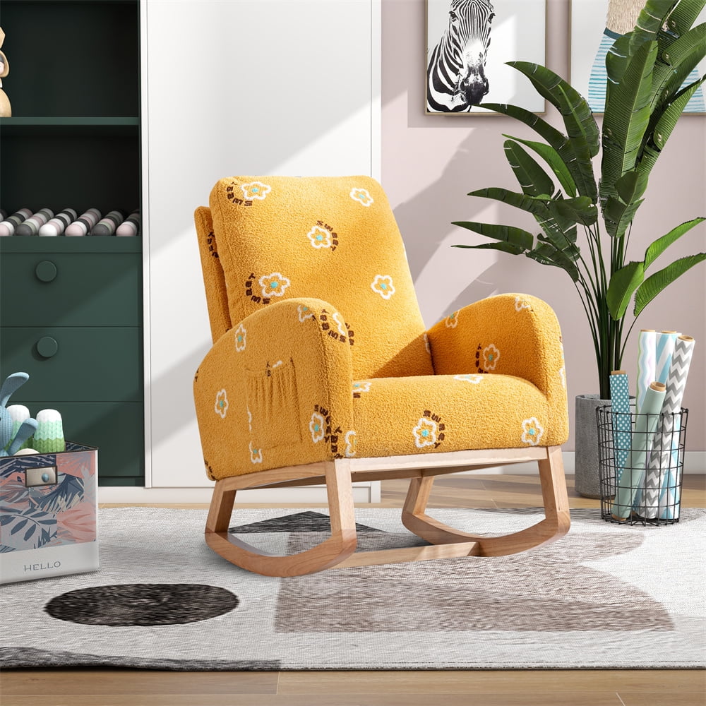Modern Accent Rocking Chair with Side Pockets, Wooden Rocker Armchair ...