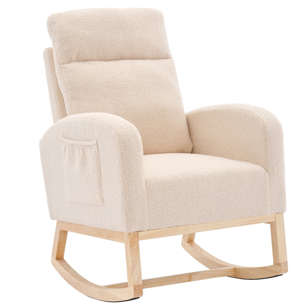 Modern Accent Rocking Chair with Solid Wood Bases and High Backrest ...