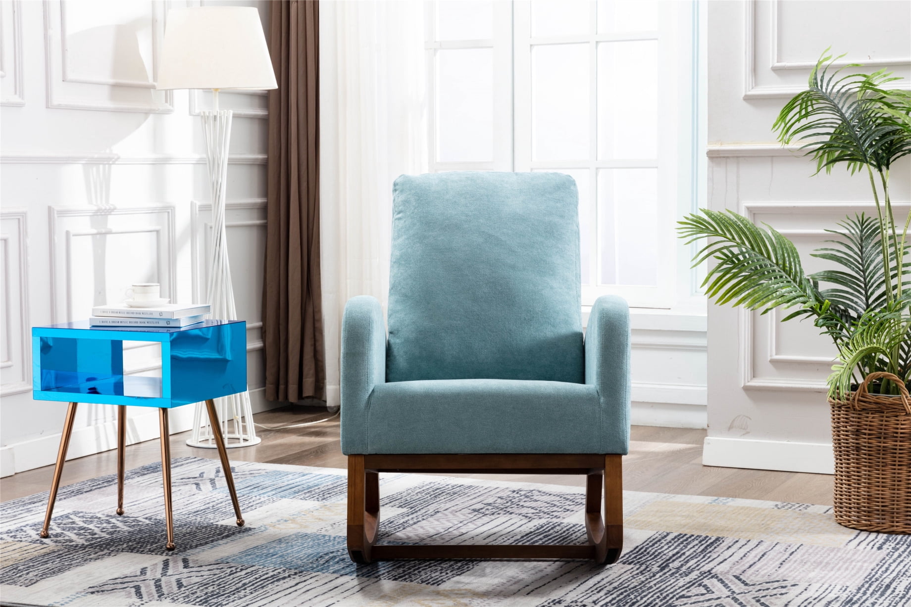 Modern Accent Rocking Chair, Upholstered Glider Rocker Chair with Solid ...
