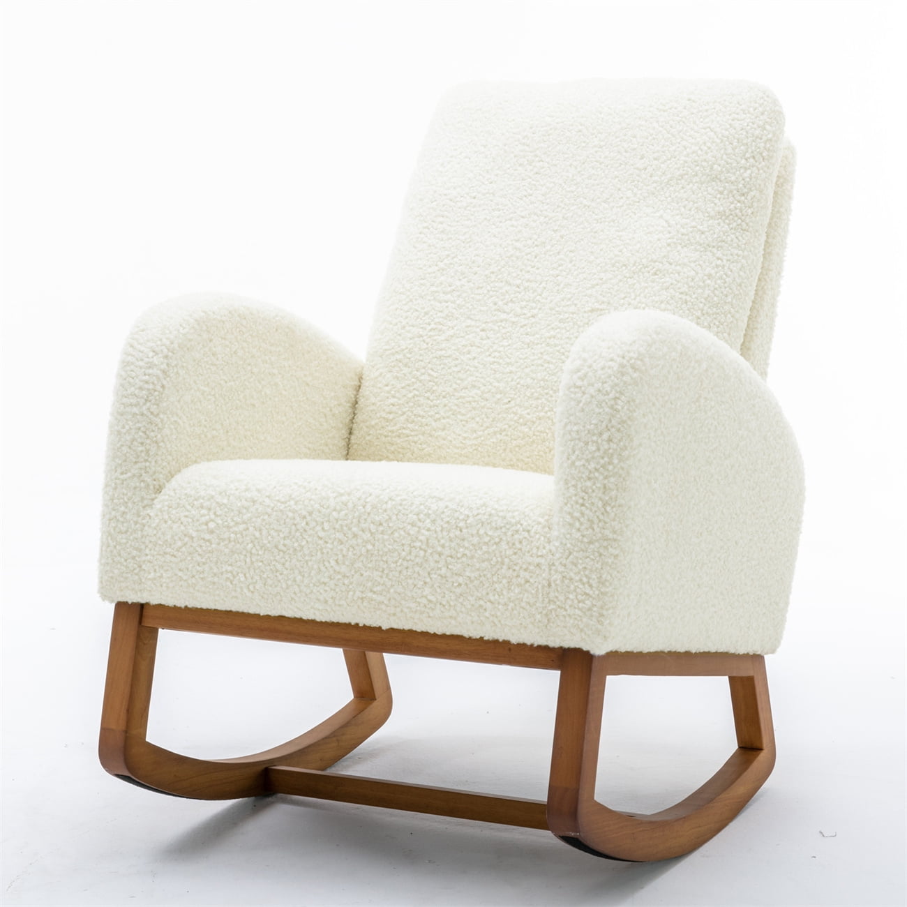 Modern Accent Rocking Chair, Upholstered Rocker with Tall Back and Wood ...