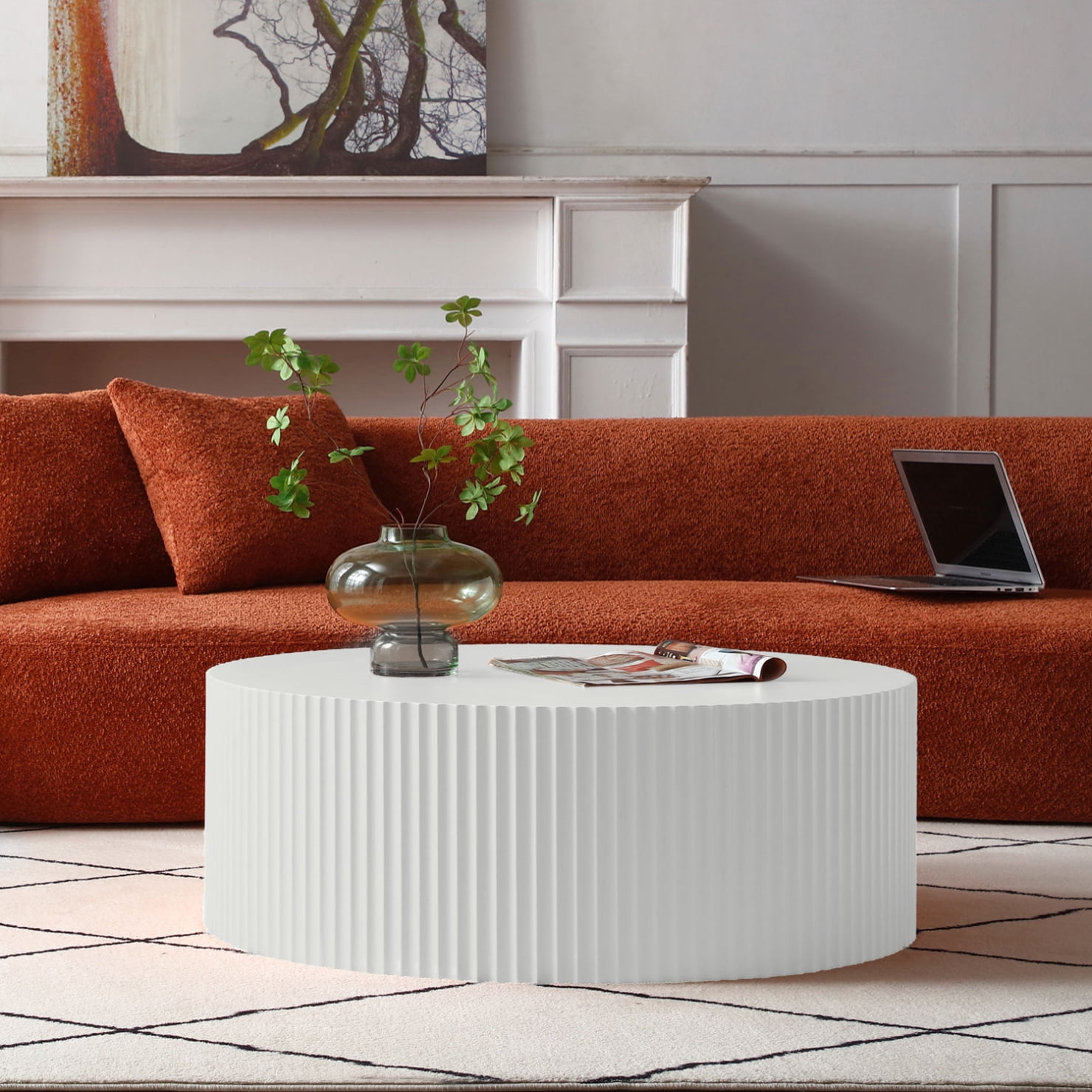 Modern Accent Round Coffee Table with Eye-Catching Relief Design for ...