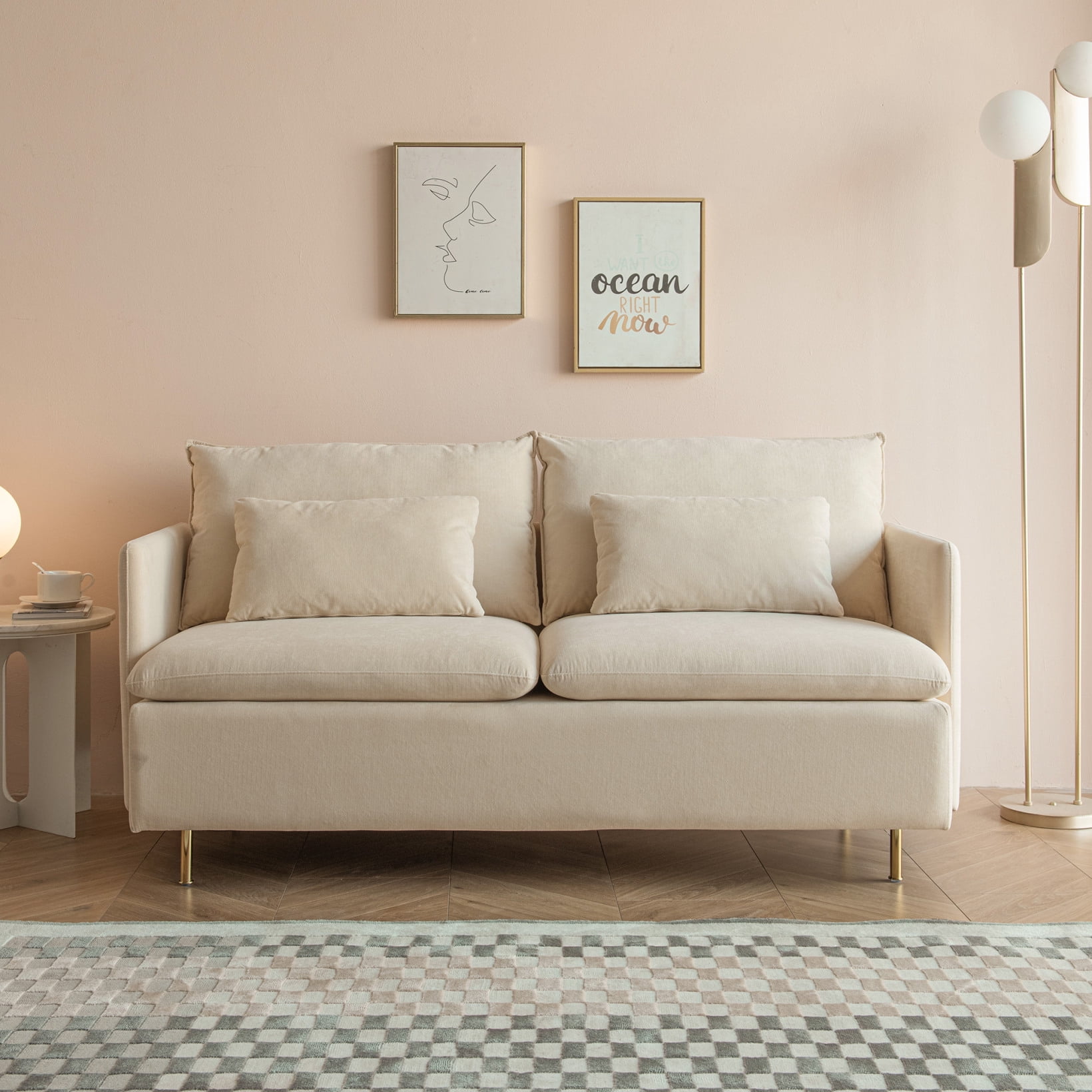 Modern Accent Sofa, 2-Seat Loveseat Couch with Gold Metal Legs, Mid ...