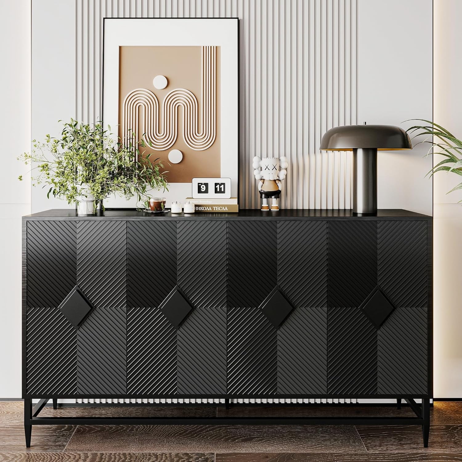 Modern Accent Storage Cabinet with Adjustable Shelf,Black Sideboard ...