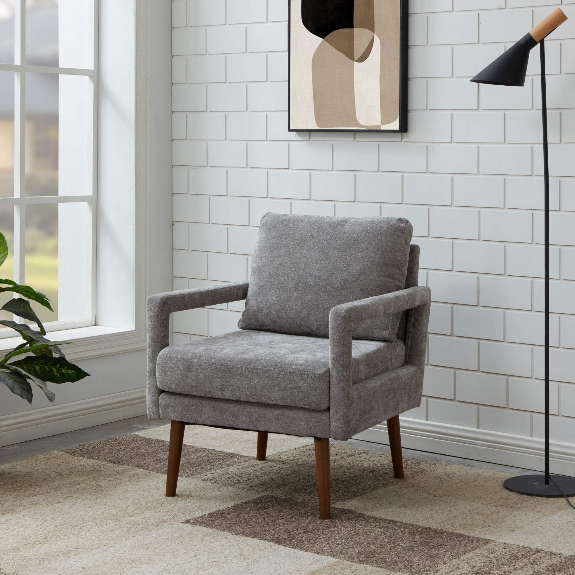 Modern Accent Upholstered Armchair with Wood Legs, Chenille Armrest ...
