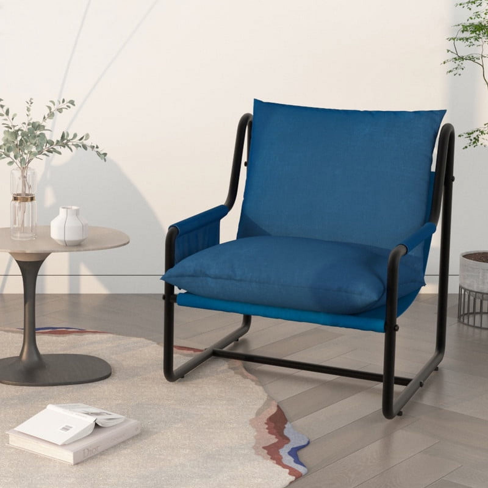 Modern Accent Velvet Sling Chair, Metal Frame Upholstered Armchair with ...