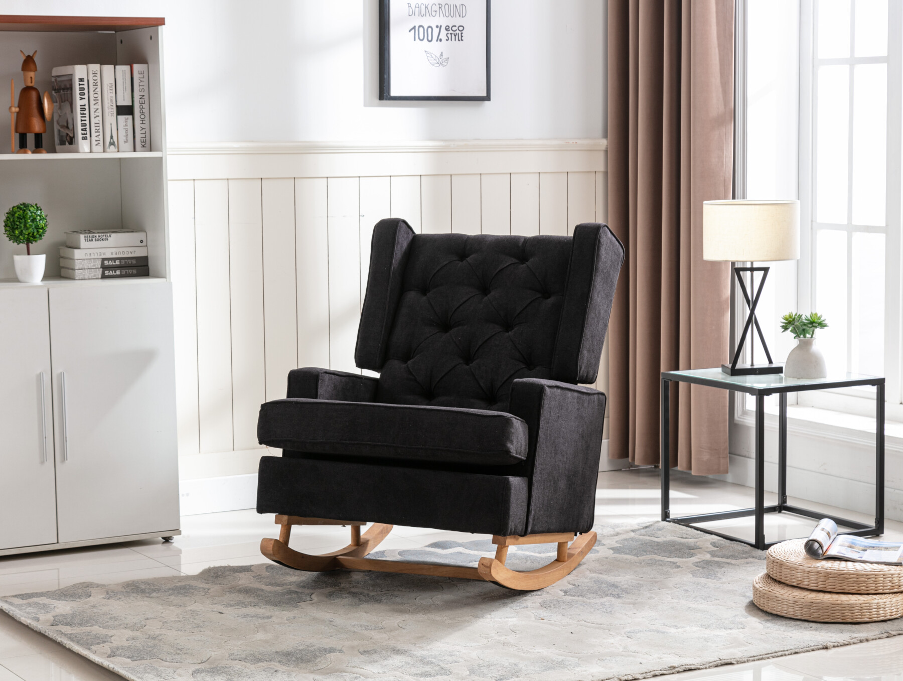 Modern Accent Wing Back Rocking Chair, Teddy Upholstered Glider Rocker ...