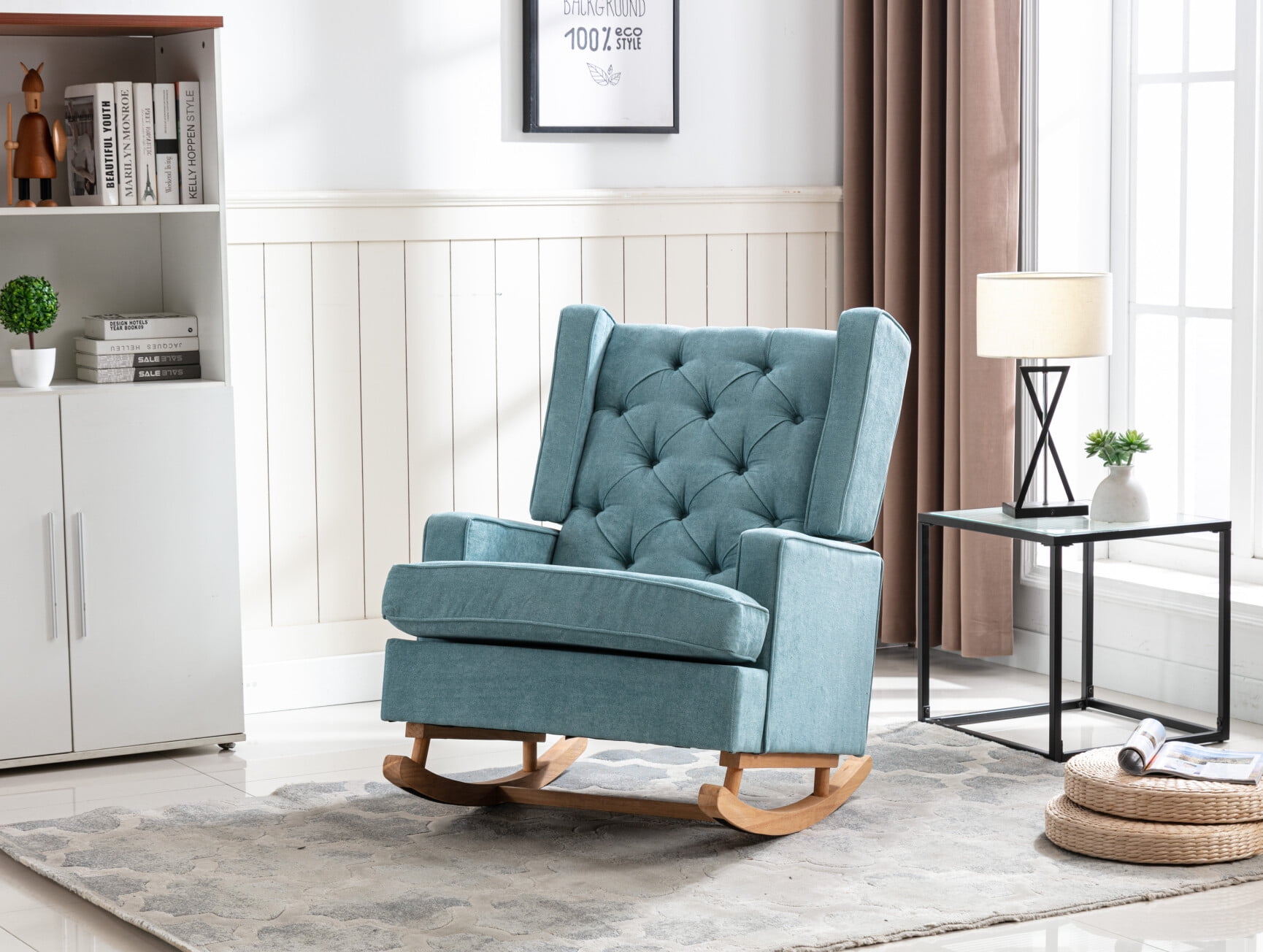 Modern Accent Wing Back Rocking Chair, Teddy Upholstered Glider Rocker ...