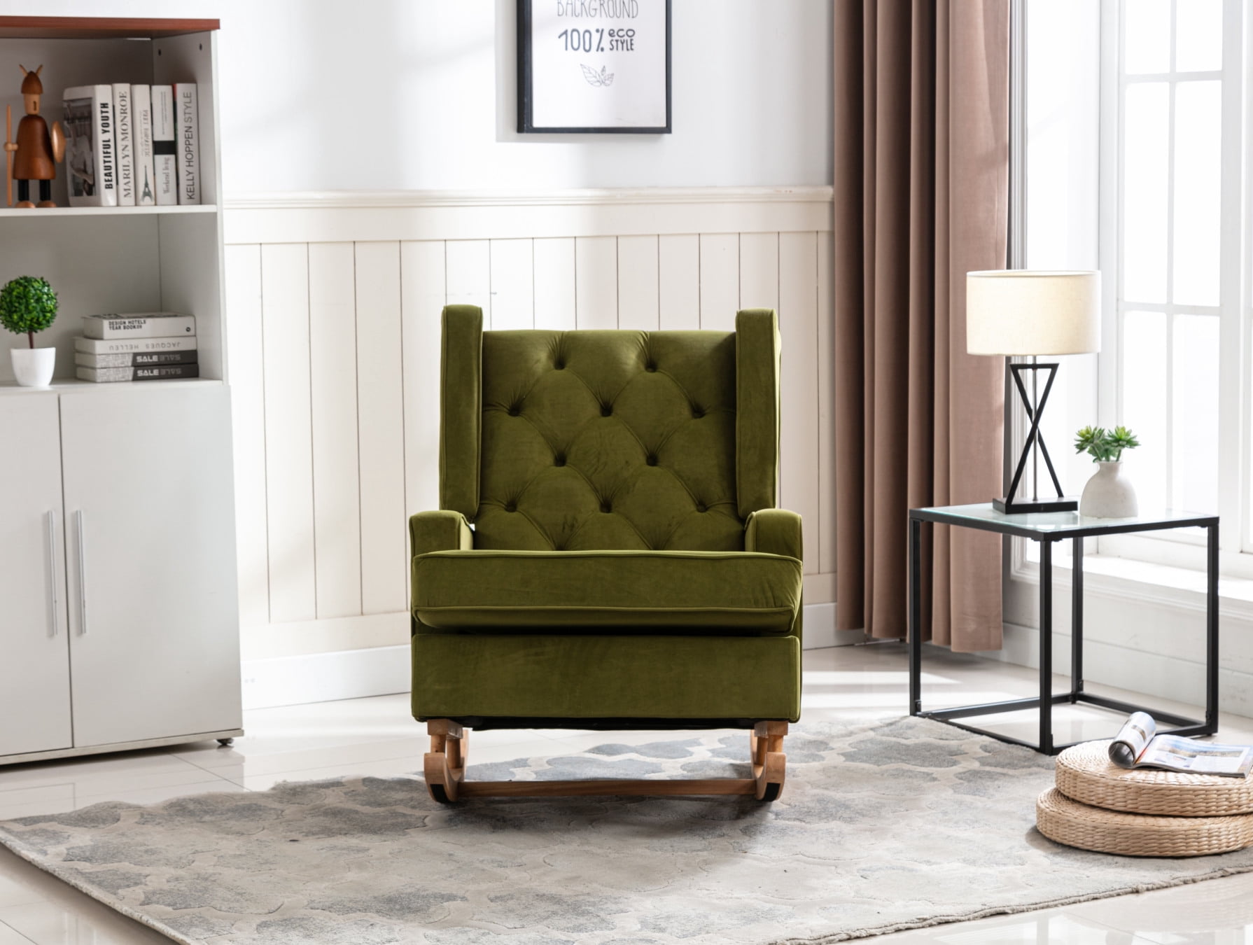 Modern Accent Wing Back Rocking Chair, Teddy Upholstered Glider Rocker ...