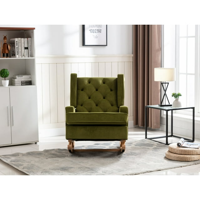 Modern Accent Wing Back Rocking Chair, Teddy Upholstered Glider Rocker ...