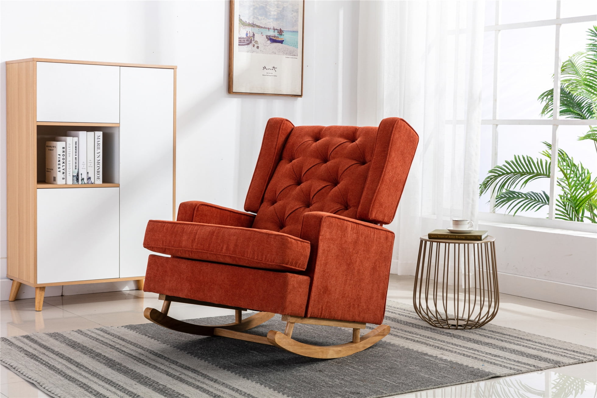 Modern Accent Wing Back Rocking Chair, Teddy Upholstered Glider Rocker ...