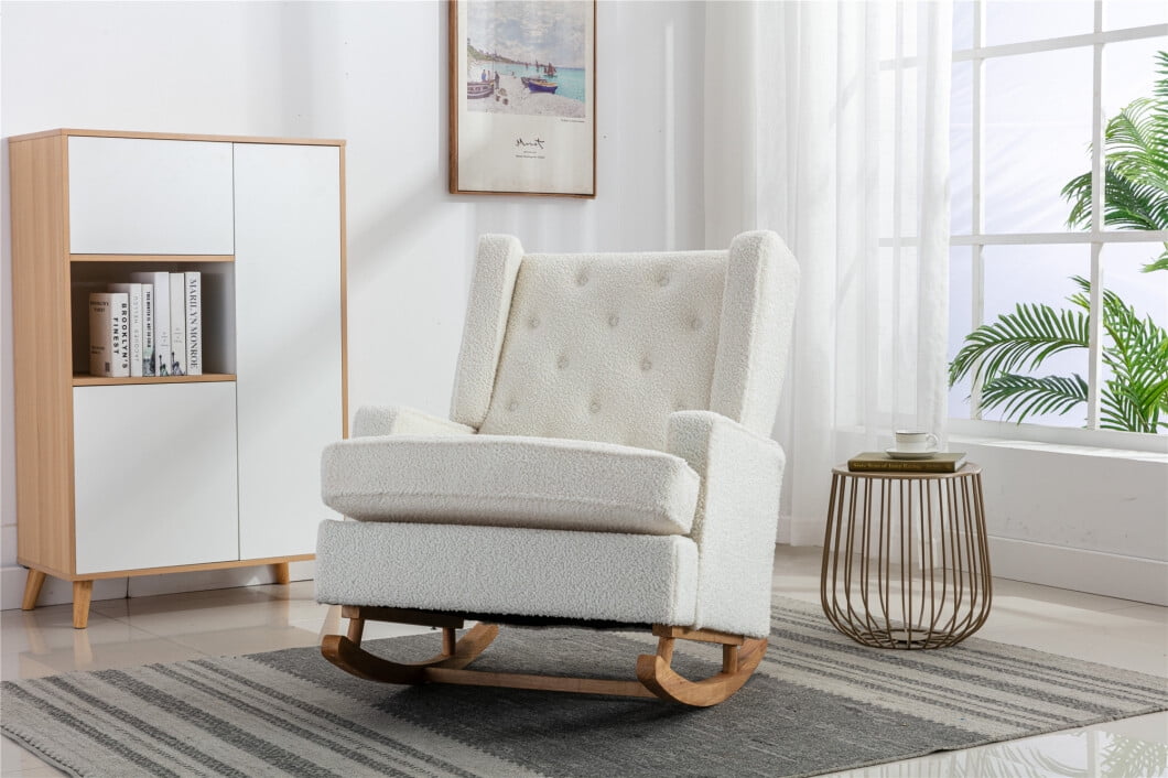 Modern Accent Wing Back Rocking Chair, Teddy Upholstered Glider Rocker ...