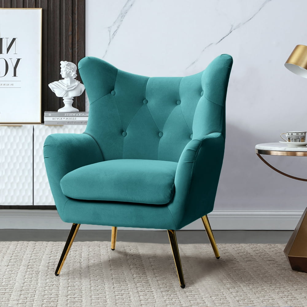 Modern Accent Wingback Chair, Upholstered Armchair with Metal Legs and ...