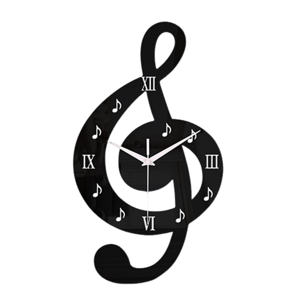 Modern Acrylic Analog Black Wall Clock With 3D Musical Note Design ...