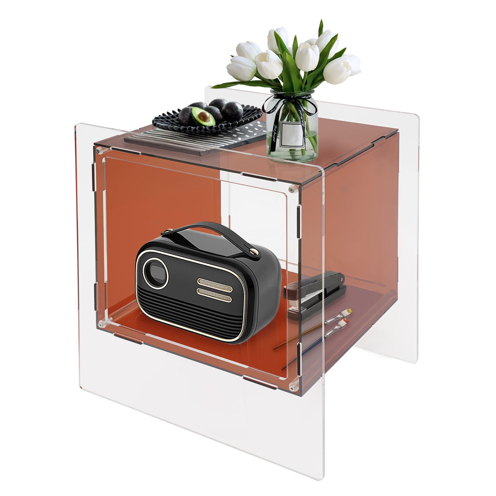 Modern Acrylic Nightstand Side Table with Storage Shelf Clear Bedside ...