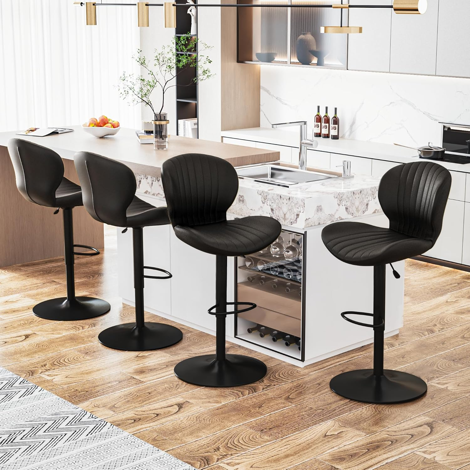 Modern Adjustable Bar Stools Faux Leather Upholstered Swivel Counter ...