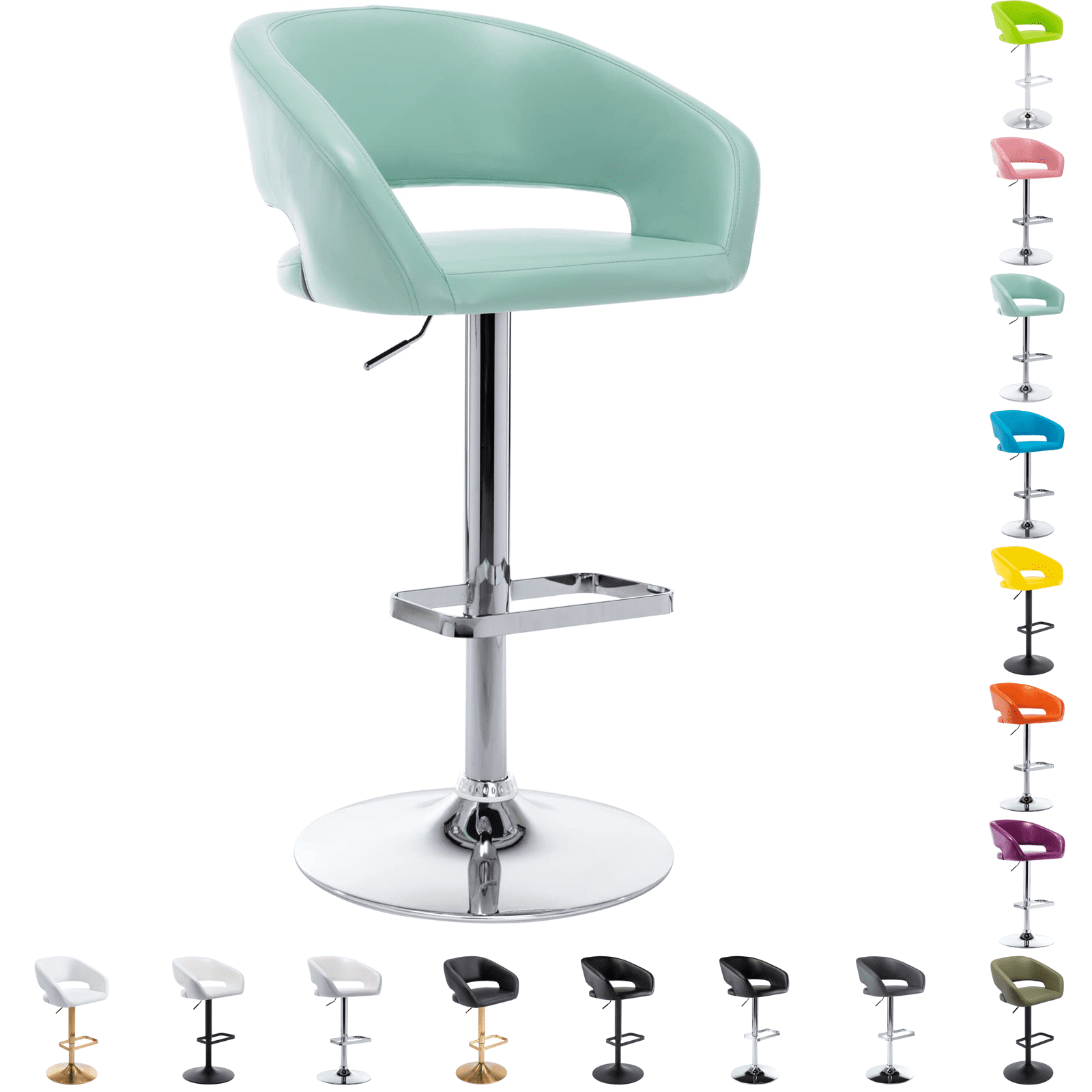Modern Adjustable Bar Stools with PU Leather Seat, 360° Swivel Open Mid ...