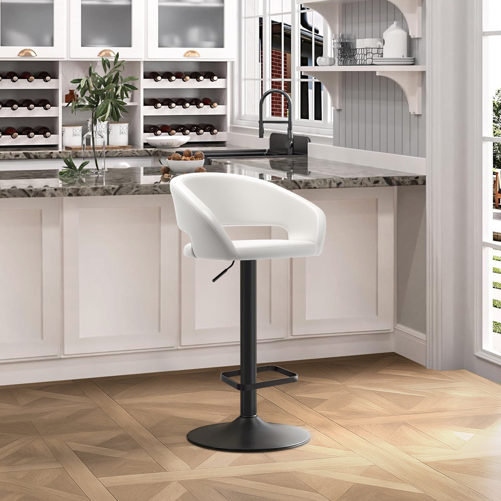 Modern Adjustable Bar Stools with PU Leather Seat, 360° Swivel Open Mid Back & Armrest Bar Stool ...