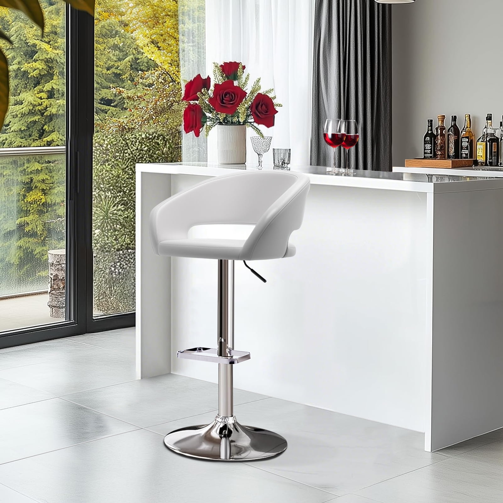 Modern Adjustable Bar Stools with PU Leather Seat, 360° Swivel Open Mid Back & Armrest Bar Stool ...