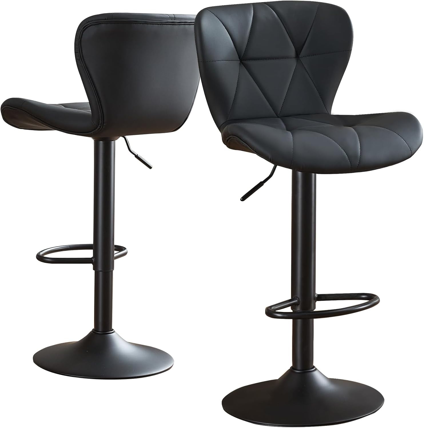 Modern Adjustable Bar Stools Set of 2 with Swivel Backs, Faux Leather ...
