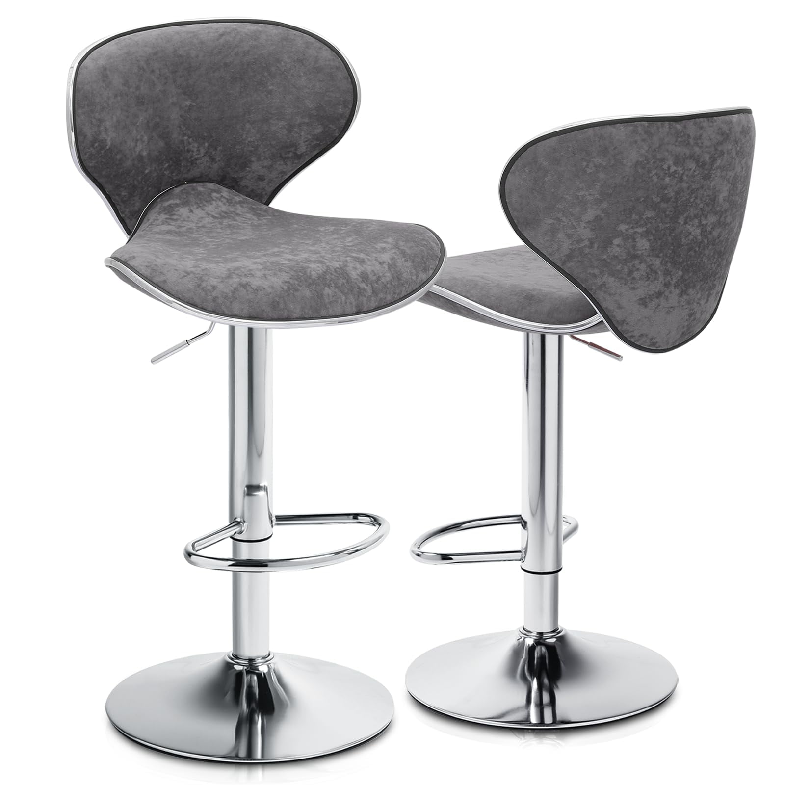 Modern Adjustable Bar Stools Set of 2, Velvet Swivel Counter Height ...