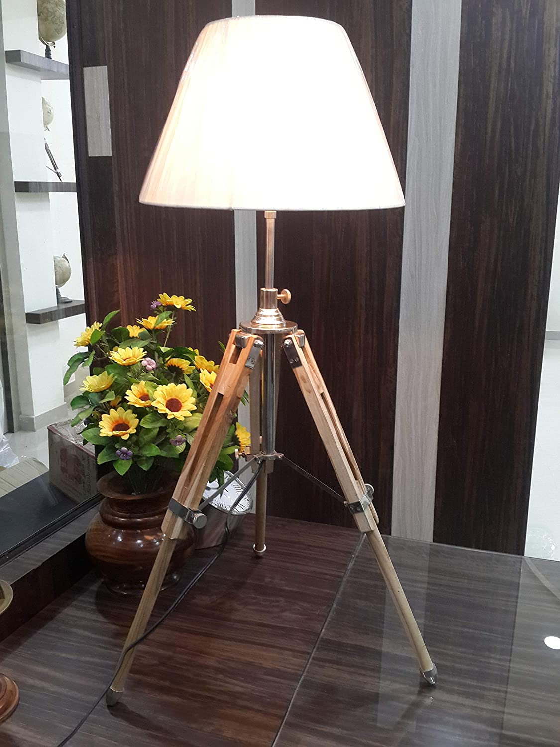 Modern Adjustable Natural Wooden Lamp Tripod Stand Desk Lamp Base ...