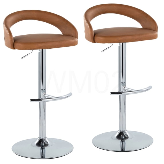 Modern Adjustable Swivel Bar Stools Set of 2, Chrome Metal Frame with ...