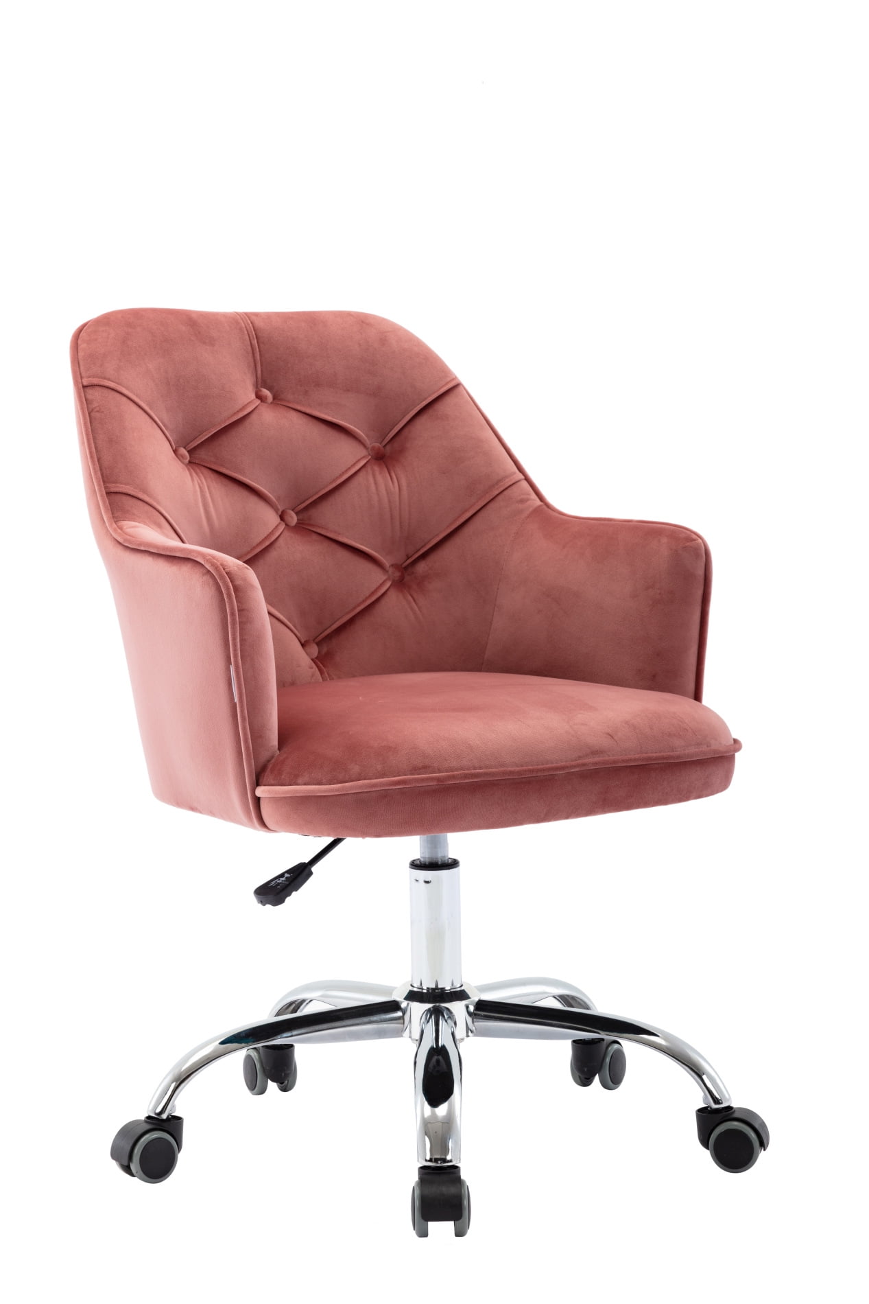 Modern Adjustable Velvet Swivel Chair on Wheels, Upholstered Rolling ...