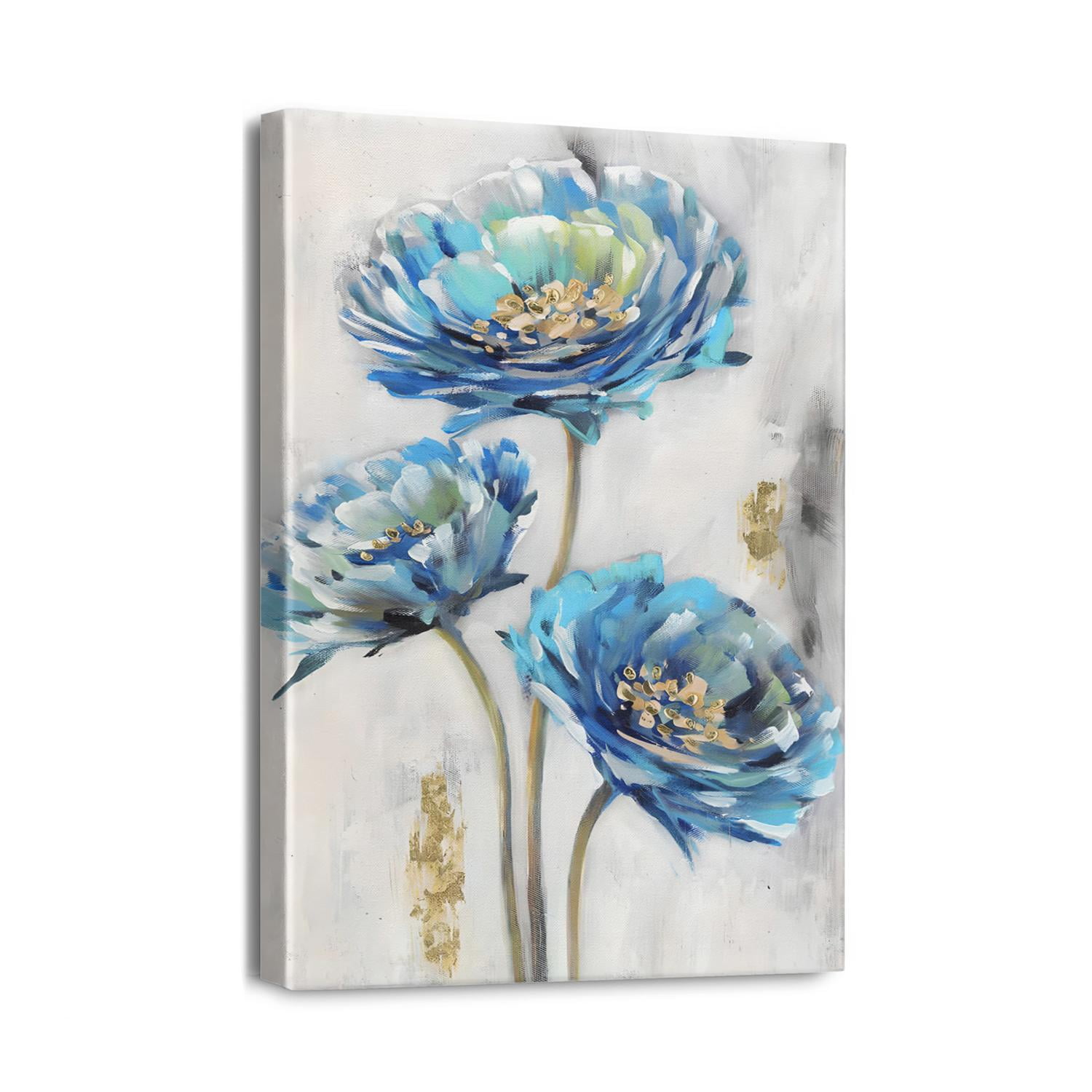 Modern Aesthetic Bule Gold Floral (1) Wall Art Bathroom Pictures Wall ...