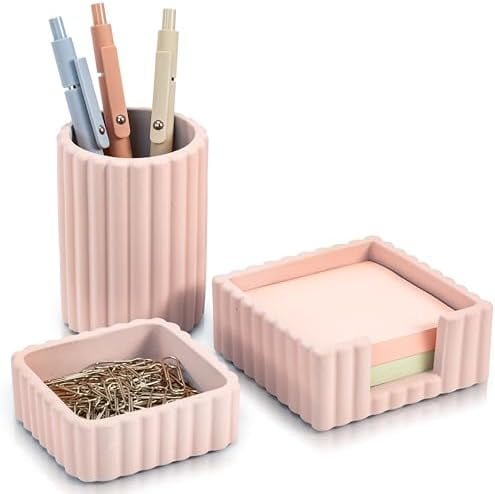 Modern Aesthetic Desk Accessories Set of 3 - Stylish Pink Concrete ...