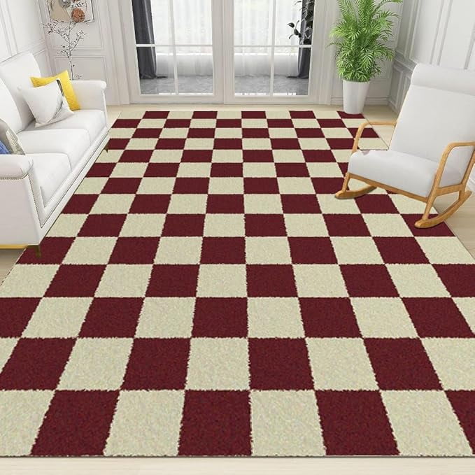 Modern Aesthetic Grid Area Rug, Boy Girl Bedroom Rug Soft Non-Slip Non ...