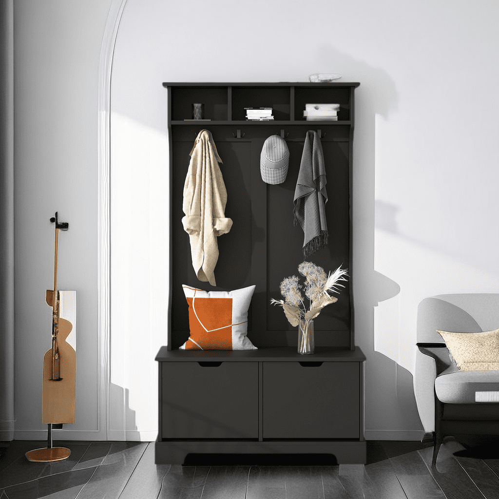 Modern All in One Hall Tree with 3 Top Shelves and 2 Flip Shoe Storage ...