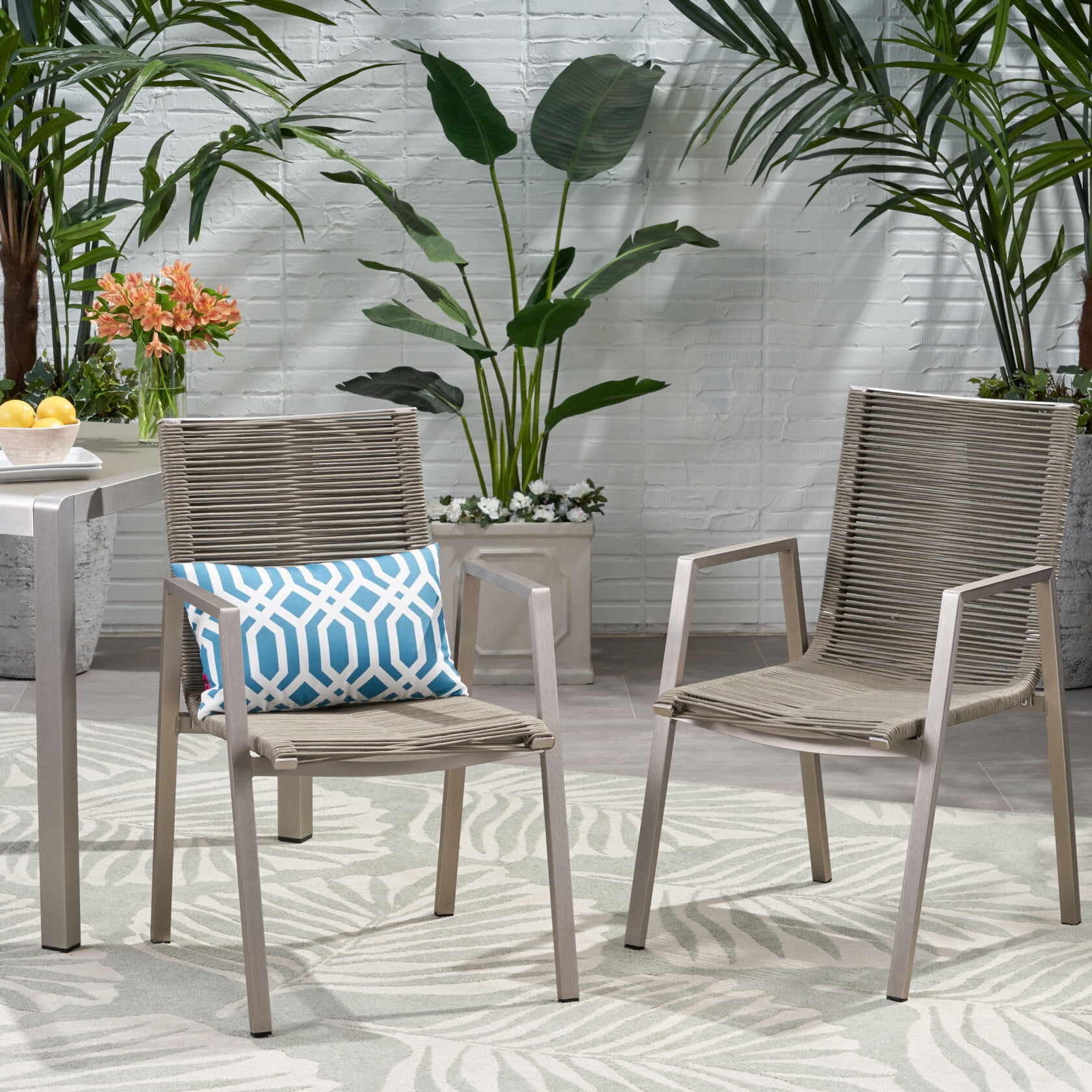Modern Aluminum Outdoor Dining Chairs with Rope Seats - Durable Weather ...