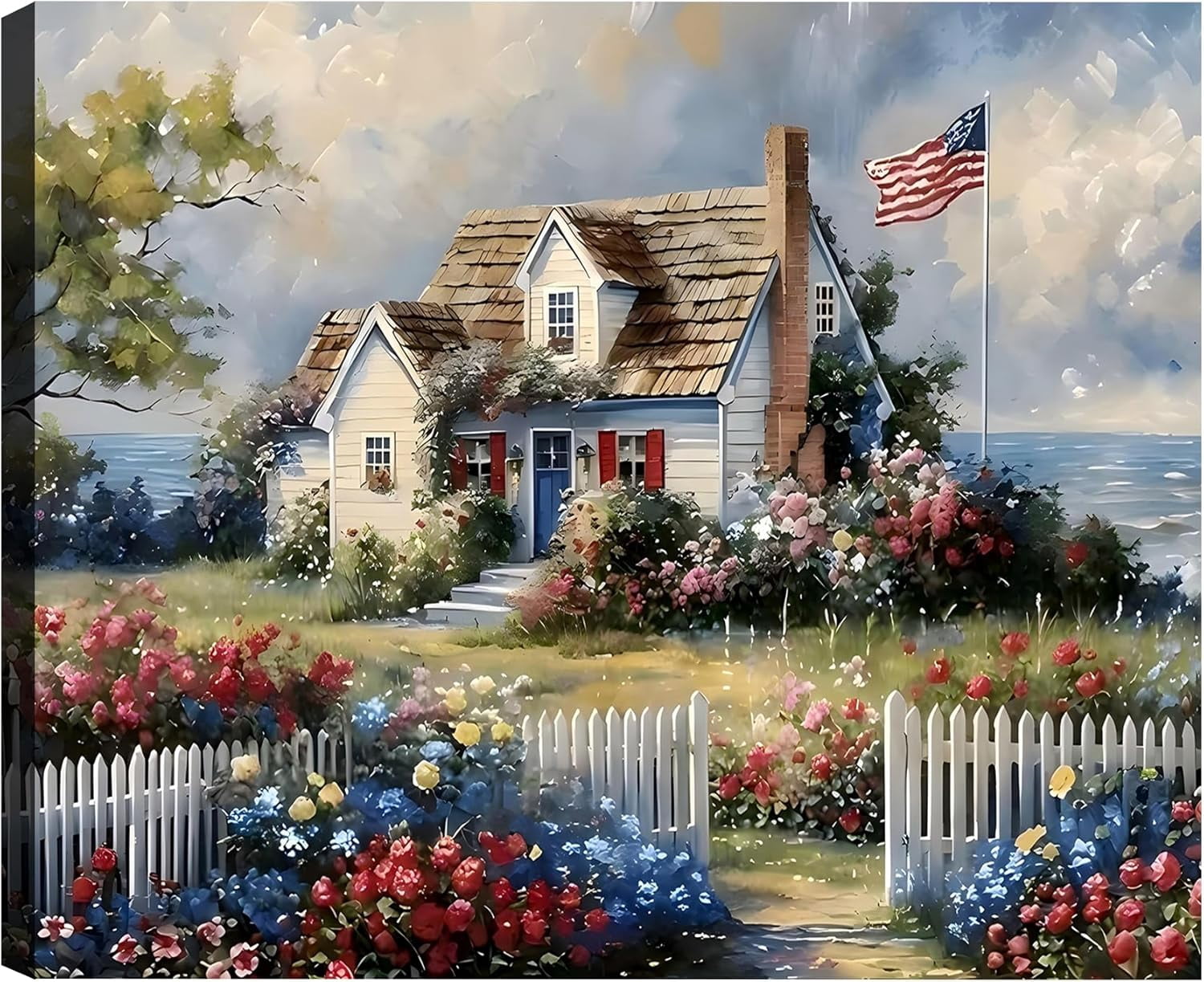 Modern American Flag Framed Canvas Wall Art for Living Room, 4th of ...