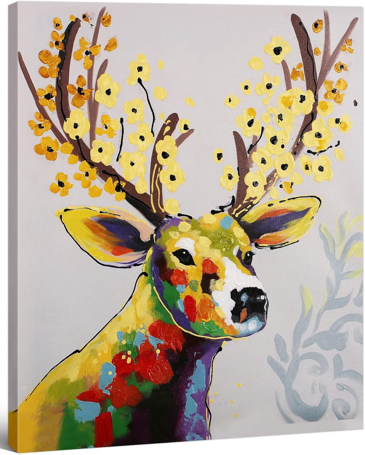 Modern Animal Pop Art - Framed - Colorful Deer with Flowers Canvas ...
