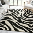 Modern Animal Print 5x7 (5' x 7'2'') Area Rug Shag Zebra Black & Ivory ...