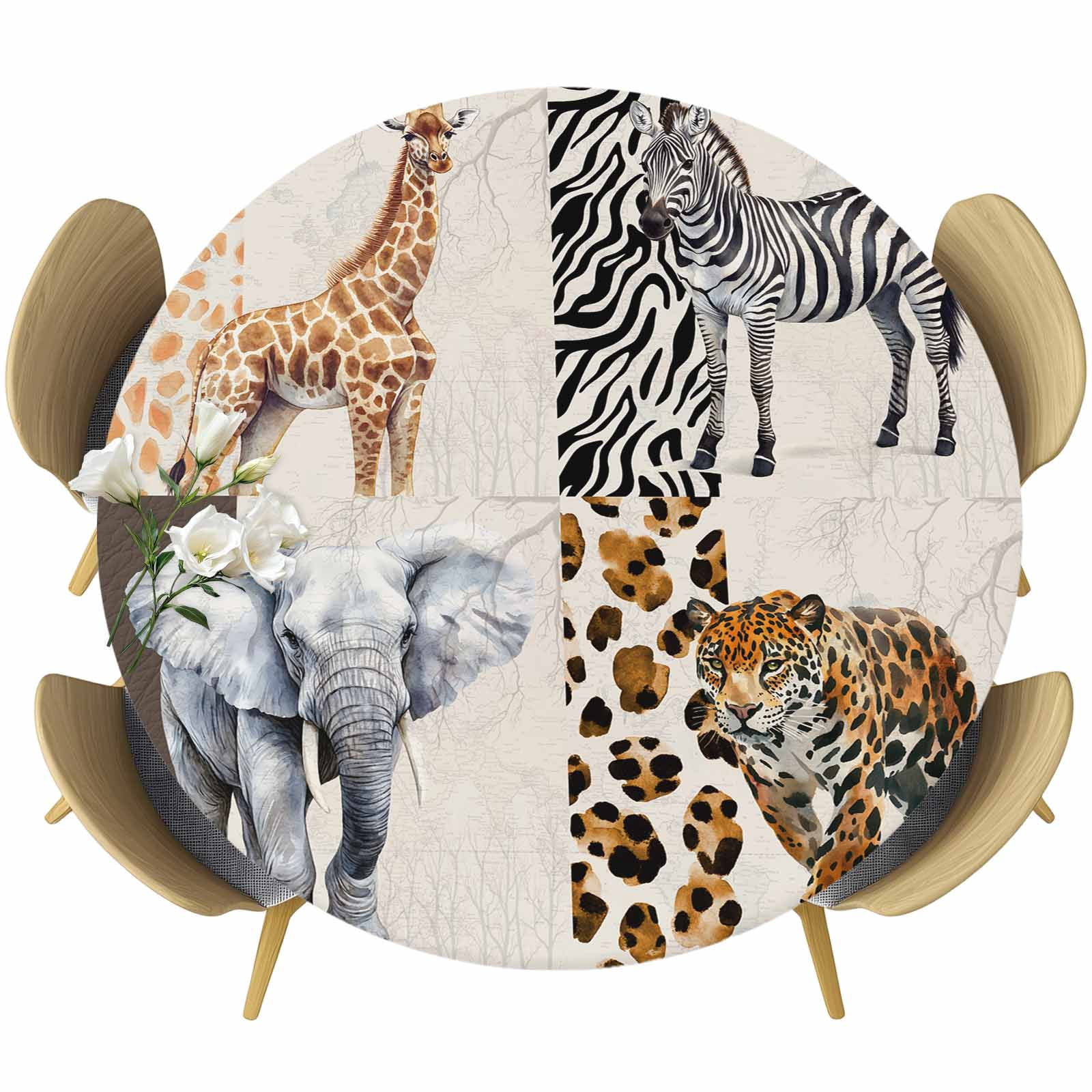 Modern Animals Round Tablecloth 36-44 Inch Round Fitted Table Cloth ...