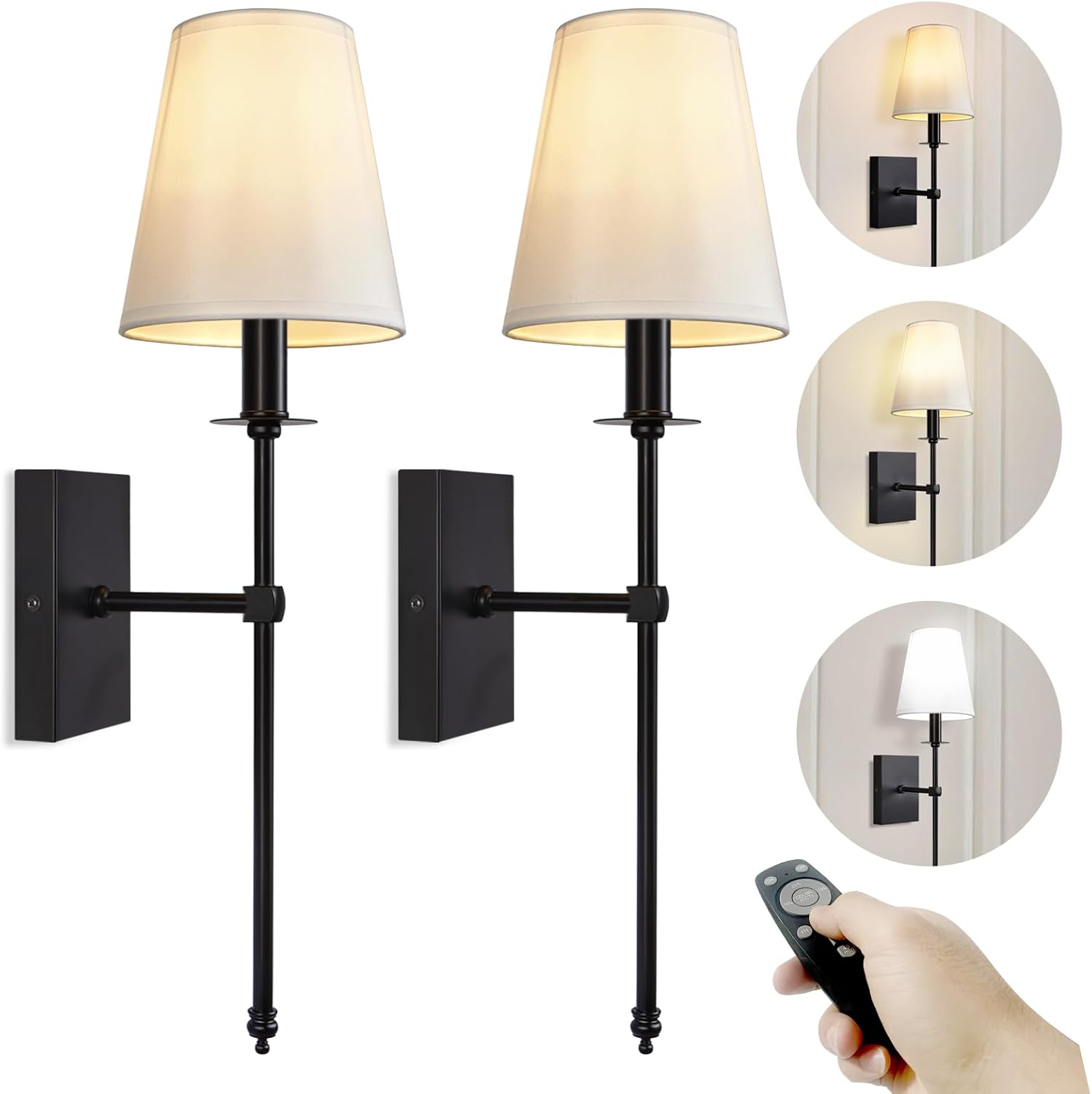 Modern Antique Brass Wall Sconce Set of 2 with White Fabric Shade and ...