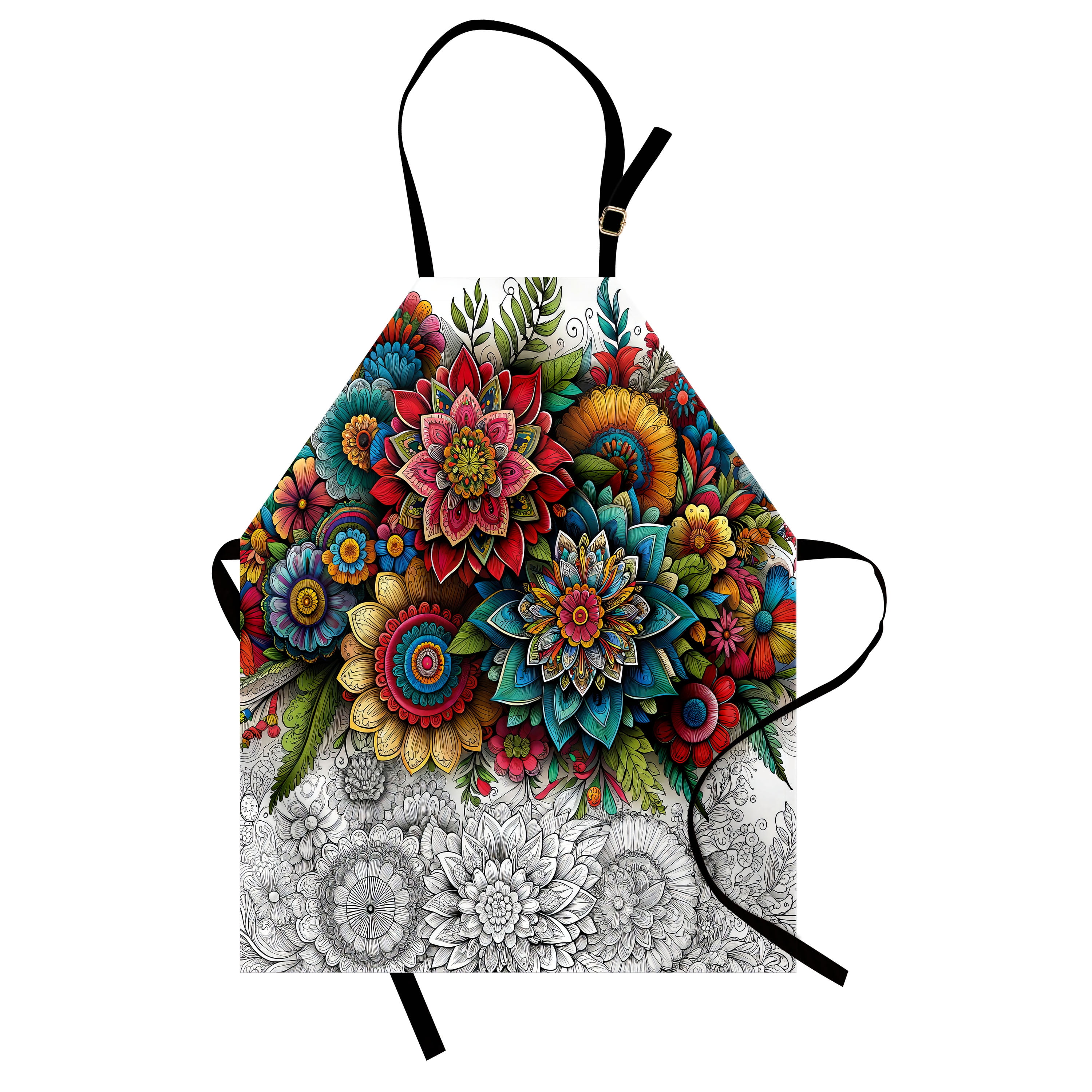 Modern Apron, Jumble Colors Illustration of Oriental Floral Motif with ...
