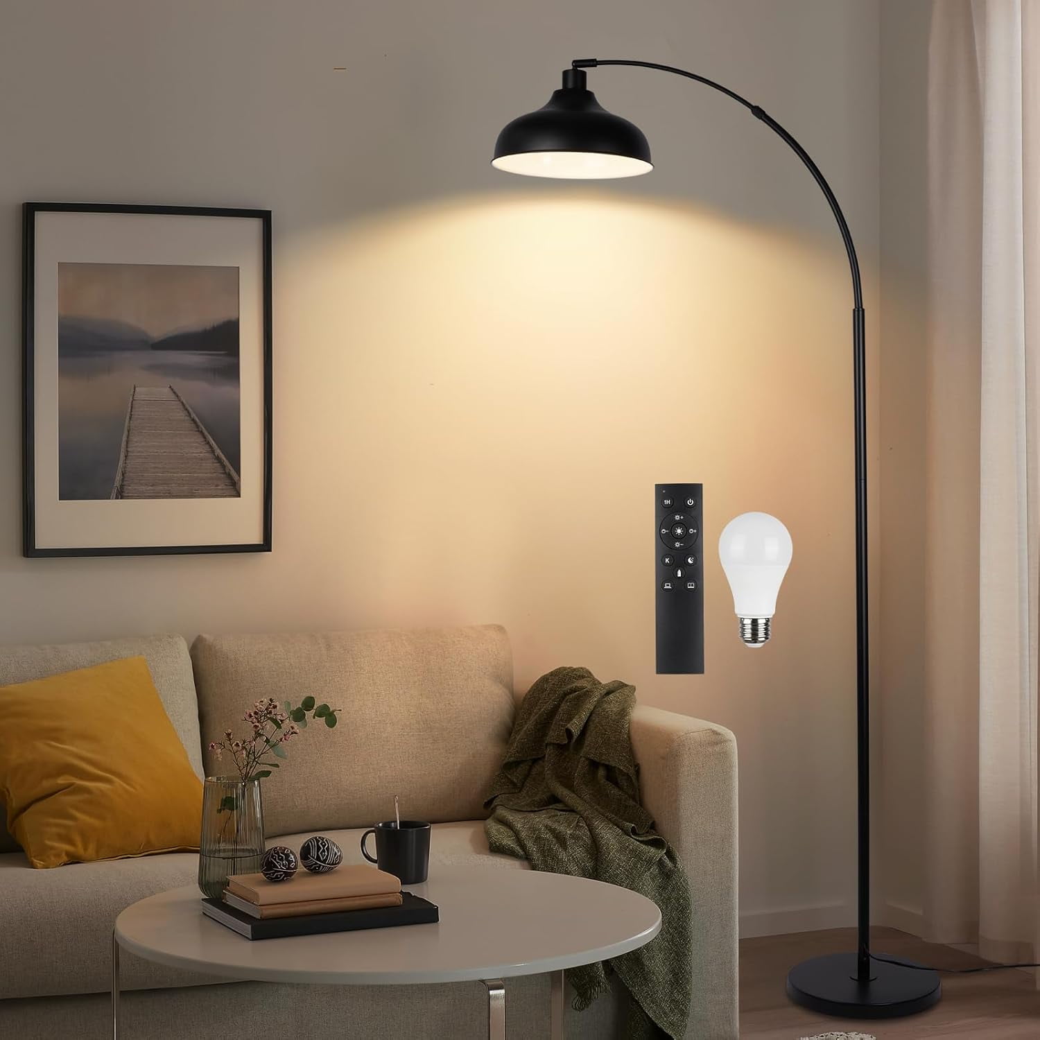Modern Arc Floor Lamp for Living Room, 12 Inch Dome Arch Dimmable ...