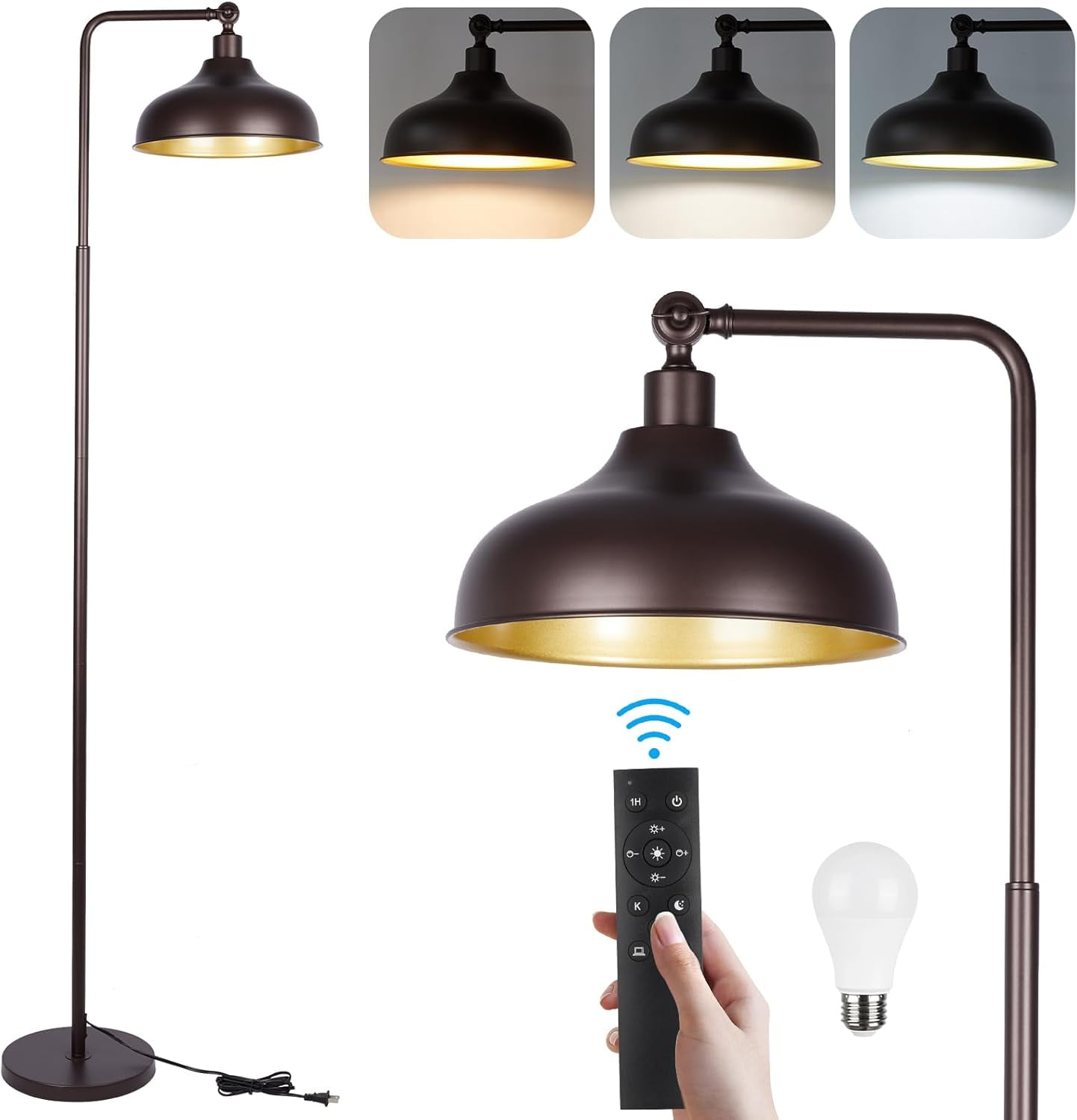 Modern Arc Floor Lamp for Living Room, 16 Inch Large Dome Arch Dimmable ...