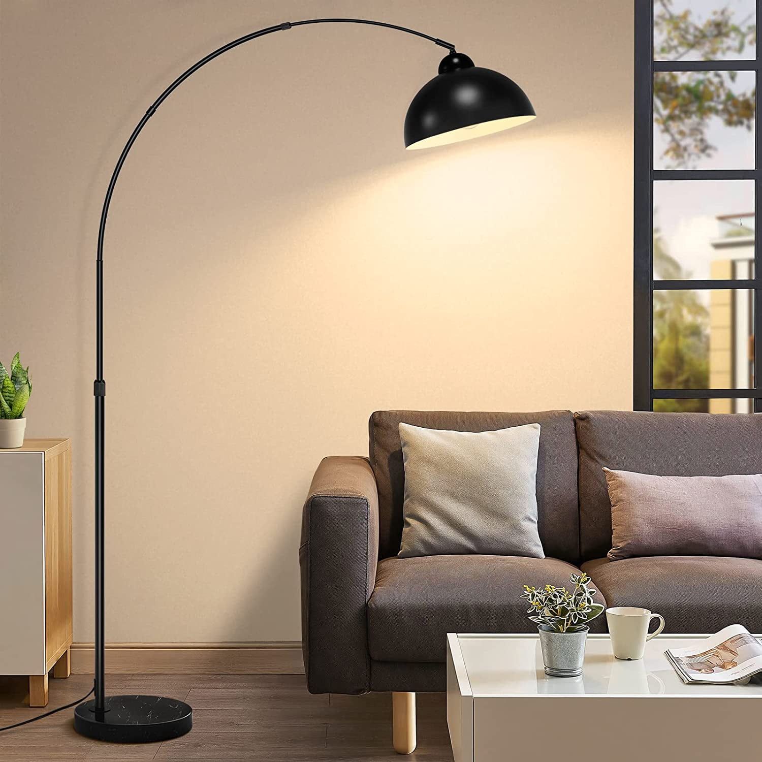Modern Arc Floor Lamp with Metal Hanging Dome Shade, Industrial ...