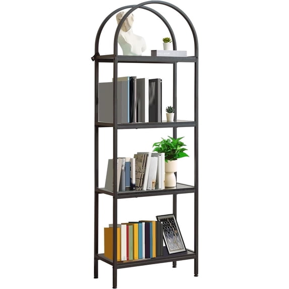 Modern Arched Wood & Metal Bookshelf, 4/5-Tier Tall Freestanding Open ...