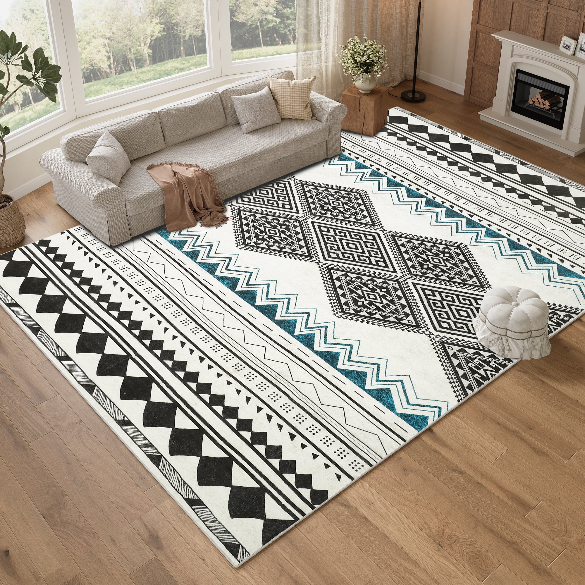 Modern Area Rug 8x10, Machine Washable Rugs for Living Room, Non Slip ...