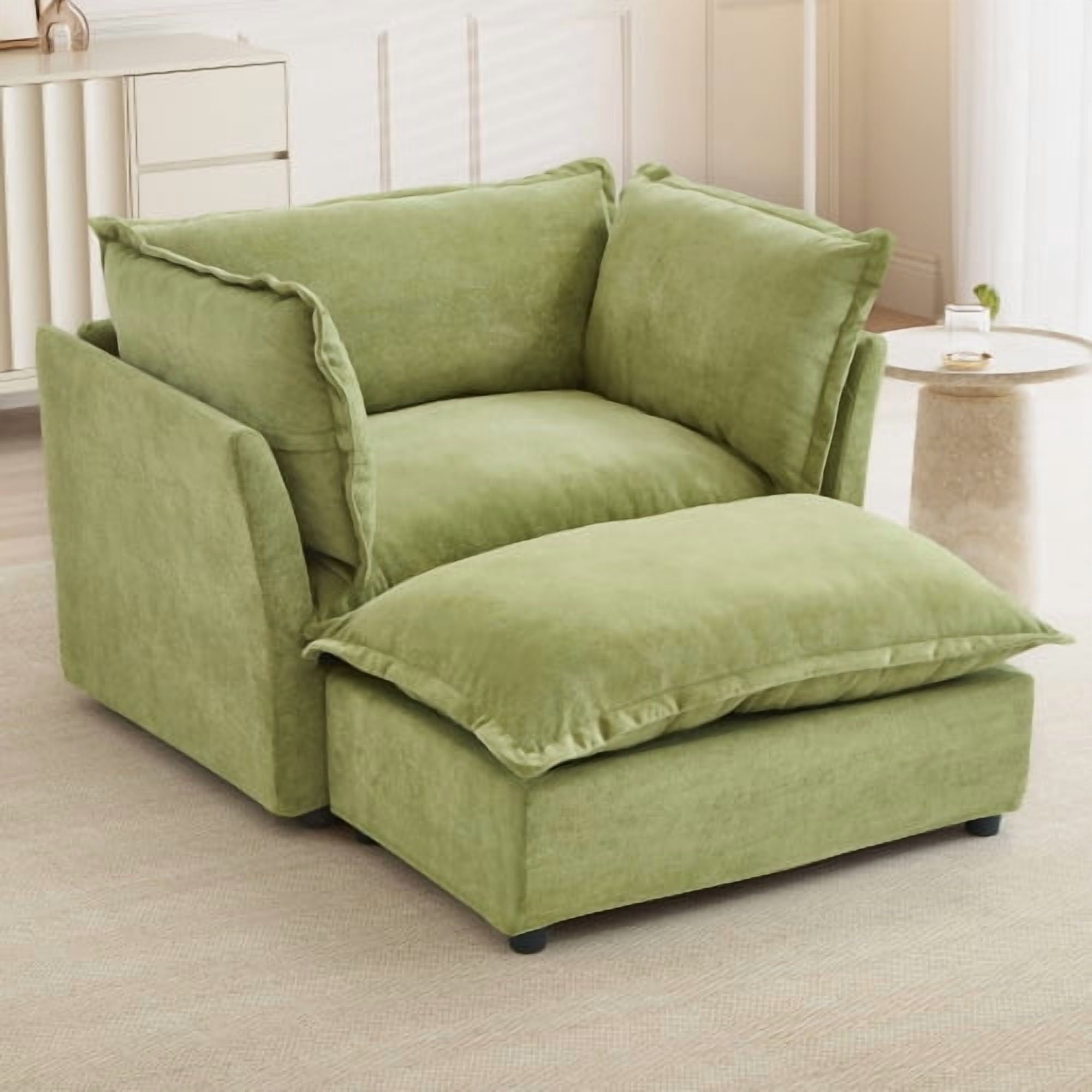Modern Armchair Sofa 47" Upholstered Chair with Movable Ottoman, Wide ...