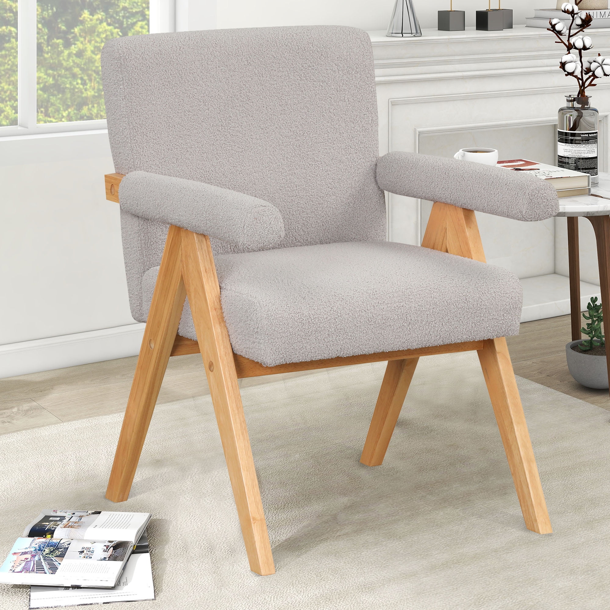 Modern Armchair with Solid Wood Frame, Altay Velvet Upholstered Accent ...